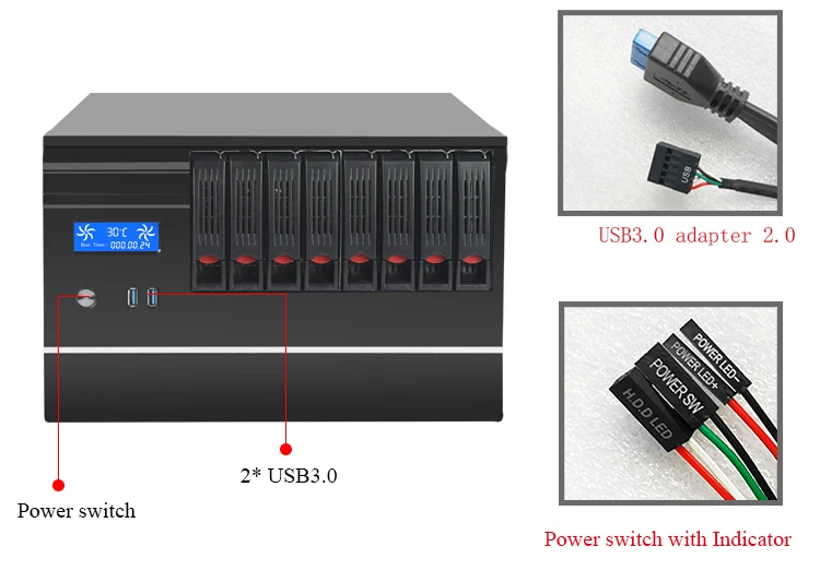 MicroATX Horizontal NAS Storage Enclosure with 8 Bay Support