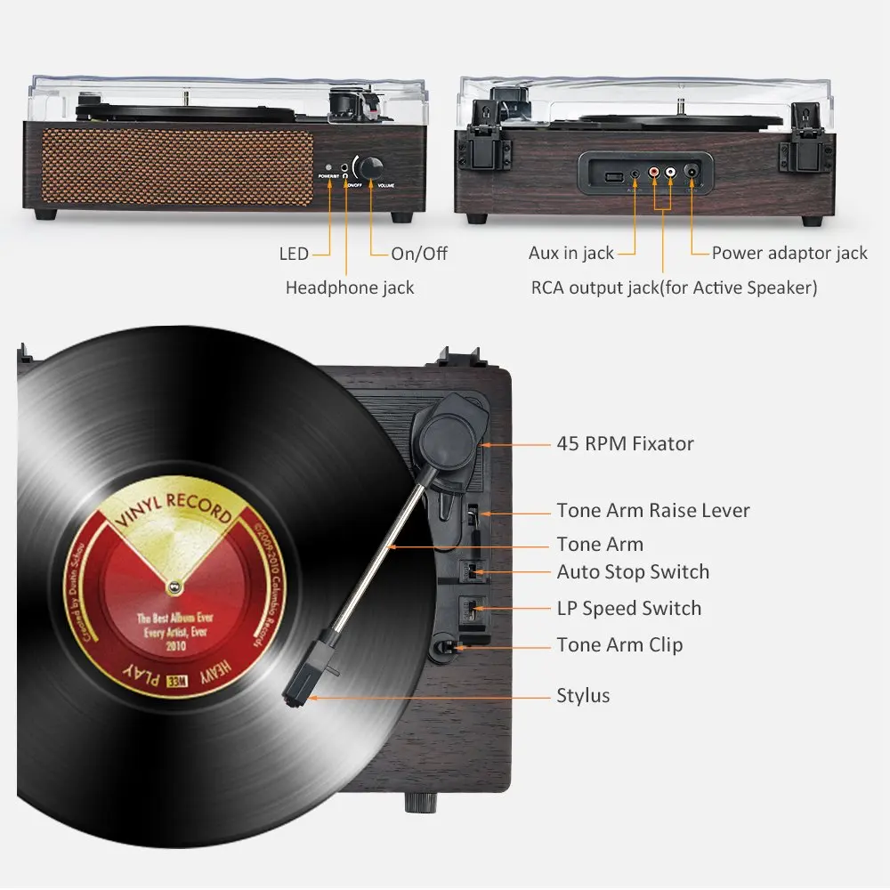 Multi-function Phonograph Wireless Turntable Lp Player Vintage Vinyl ...