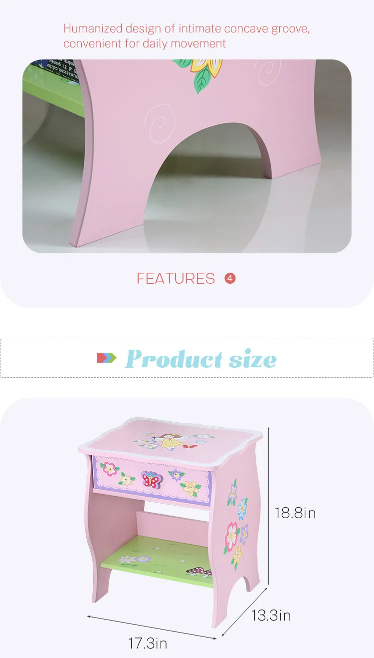 Children Bedside Table Pink And Blue Study Furniture Colorful Multi ...