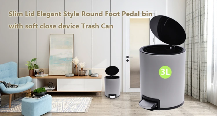 Elegant Style Slim Lid Round Foot Pedal Waste Bin With Soft Close ...