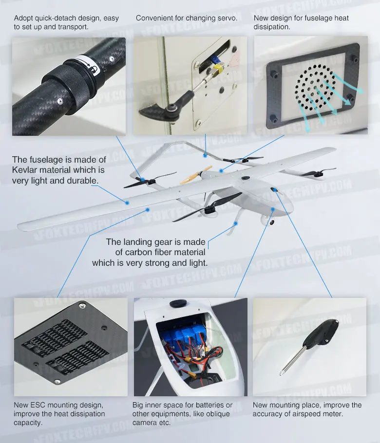Foxtech Fixed Wing Great Shark 330 Vtol Drone Uav Long Endurance Drone ...
