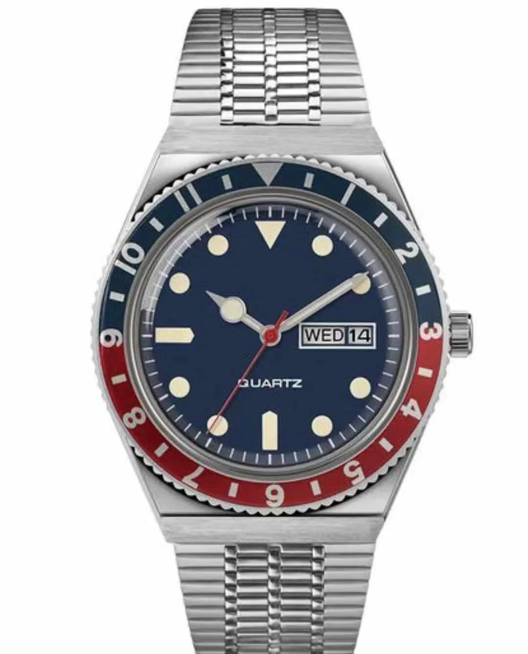 Luxury Men's Watch with Blue and Red Rotatable Bezel