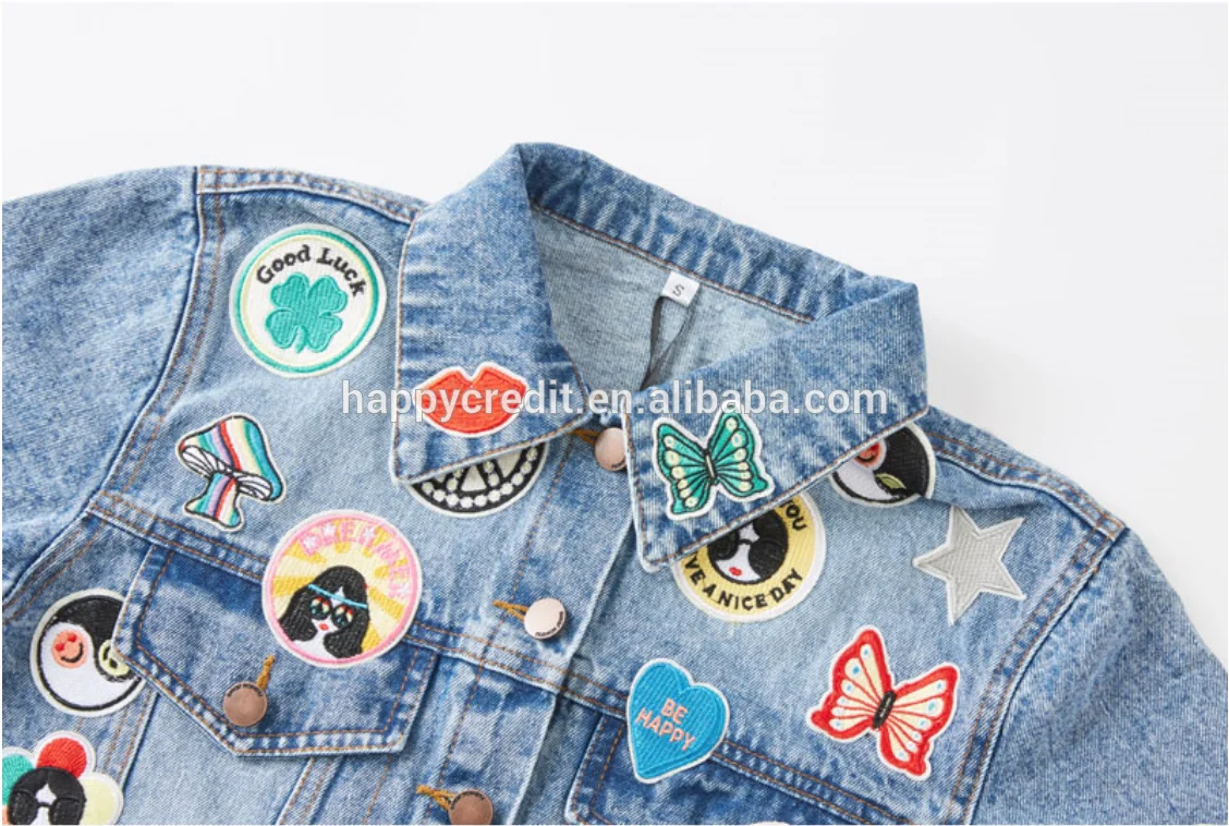 Custom Cute Little Girl 2 Piece Denim Set with Embroidery Patches