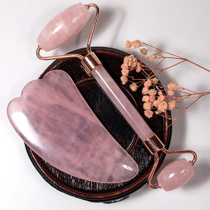 Natural Crystal Rose Quartz Stone Massage Tool Facial Beauty Set Jade ...