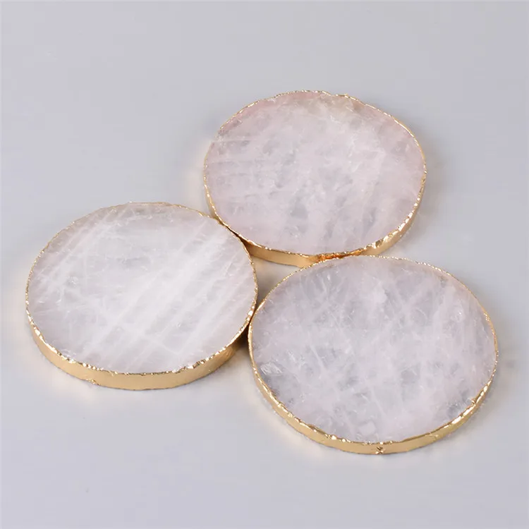 Beautiful Elegant Round Gold Edge Plate White Quartz Crystal Quartz ...