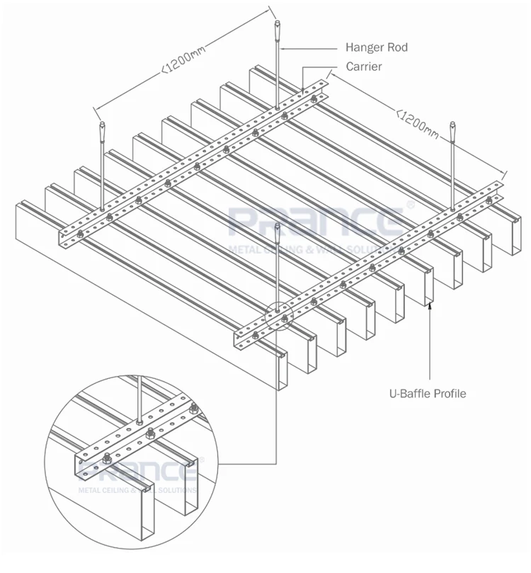 Aluminum U Shaped Baffle Ceiling Design by PRANCE