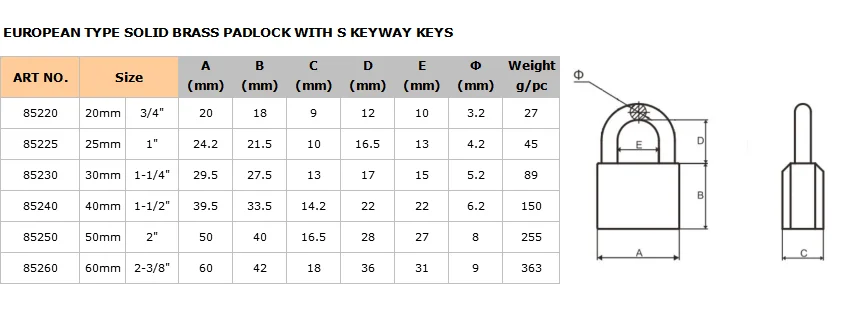 Heavy Duty Security Solid Brass Padlock Locks with Master Key