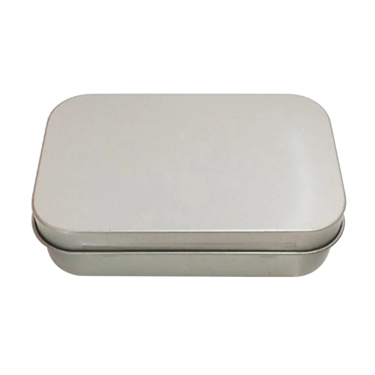 Plain Silver Rectangular Hinged Tin Box Mini Portable Box Small Storage ...