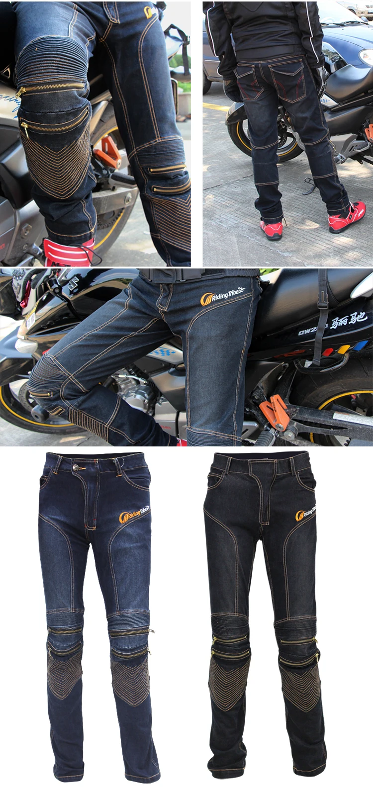 Men's Skinny Motorbike Jeans Protective Motocross Leather Motor Bike ...