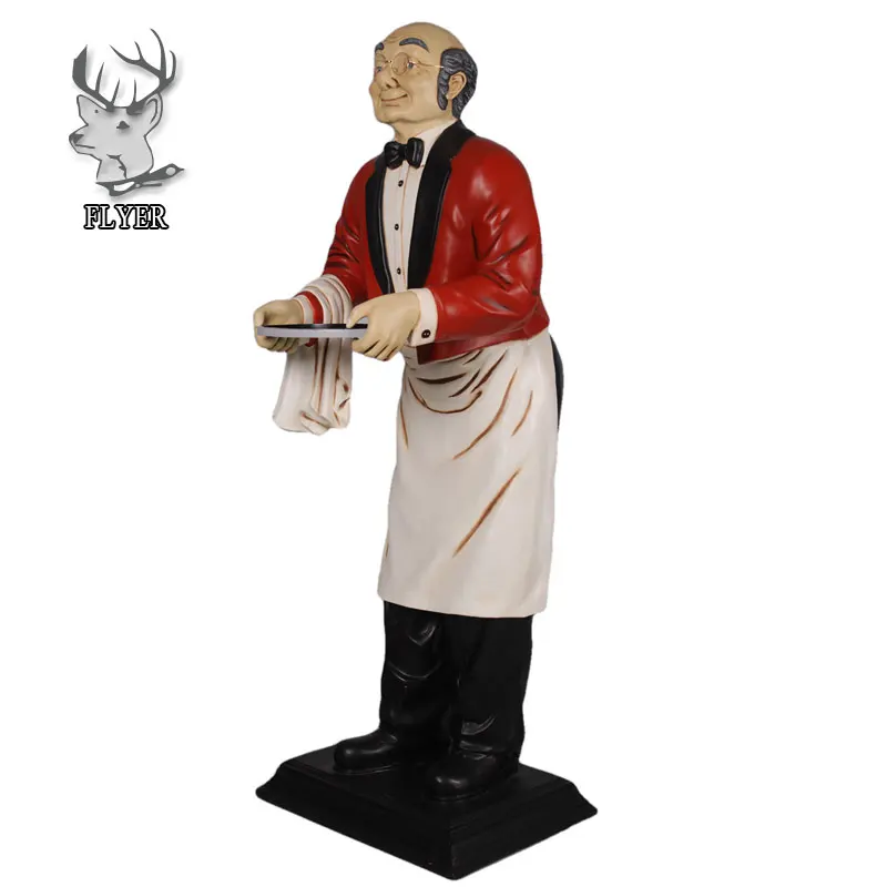 Custom Resin Figure Life Size Fiberglass Butler Statue Old Man Waiter ...