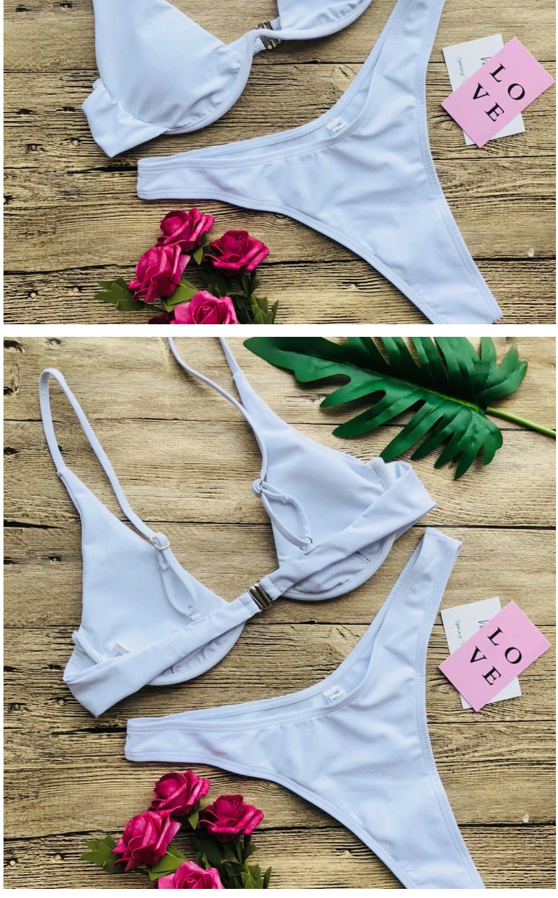 2019 New high cut thong bathing suit high waist swimsuit Solid swimwear ...