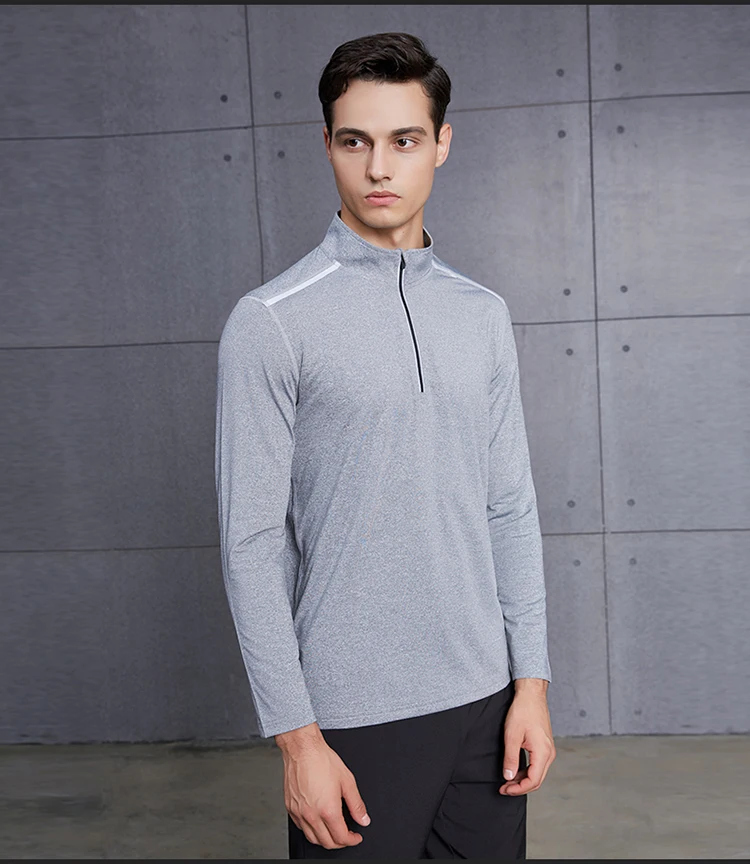 Mens Sports Top Half Zip Reflective Workout Gym Long Sleeve Shirt Solid ...