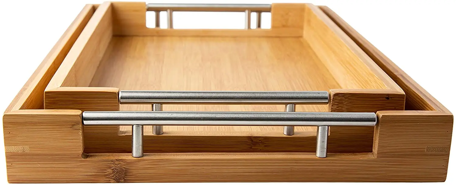 Wooden Bamboo Serving Trays With Handle Ottomantray For Food Breakfast ...