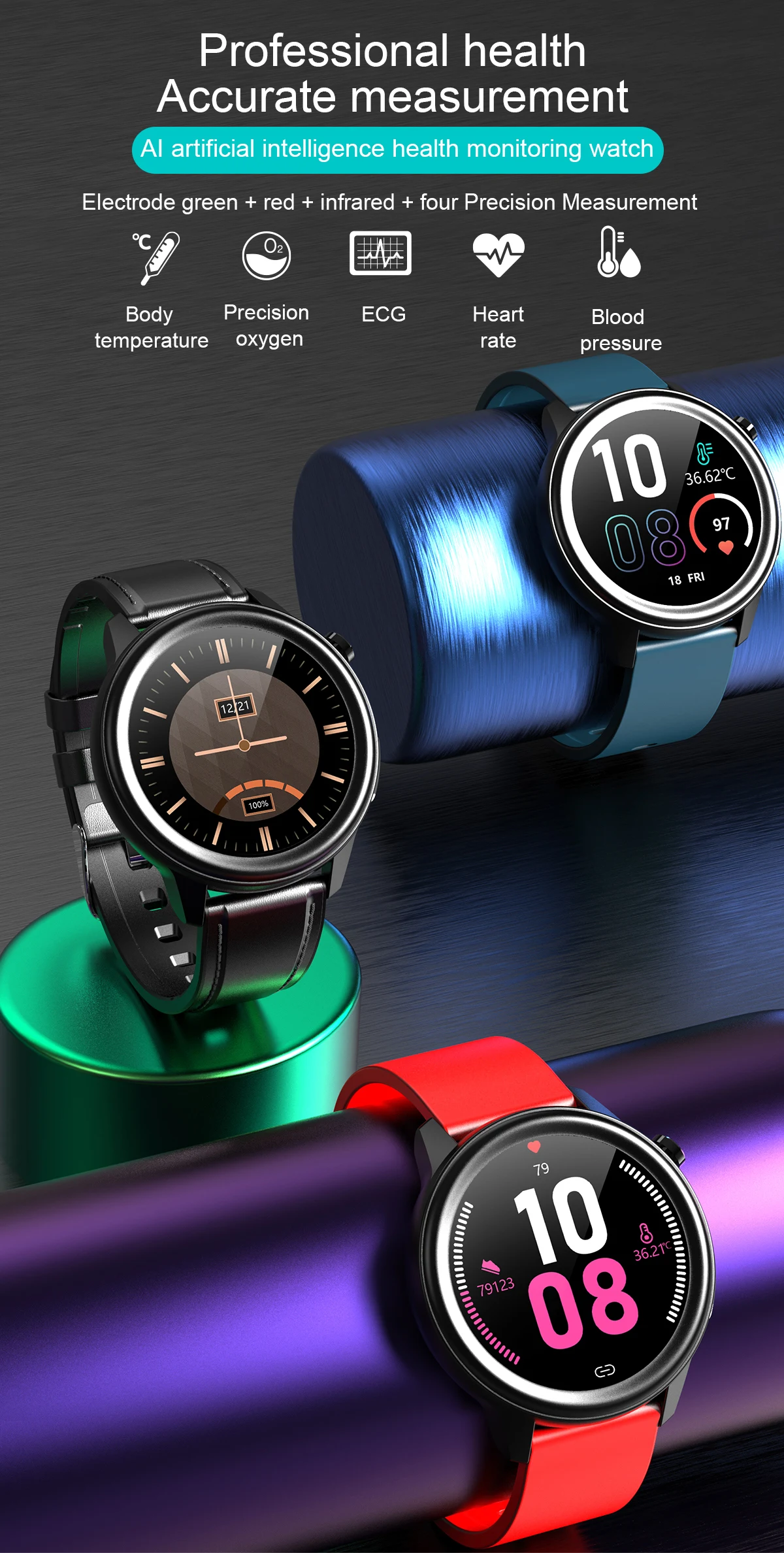 Full Touch Round Screen Smartwatch Ecg Ppg Health Monitor Feather Starp ...