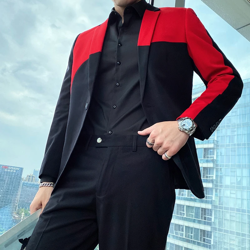 New Black Red Slim Fit Suits For Men With Notch Lapel Groomsmen Suit ...