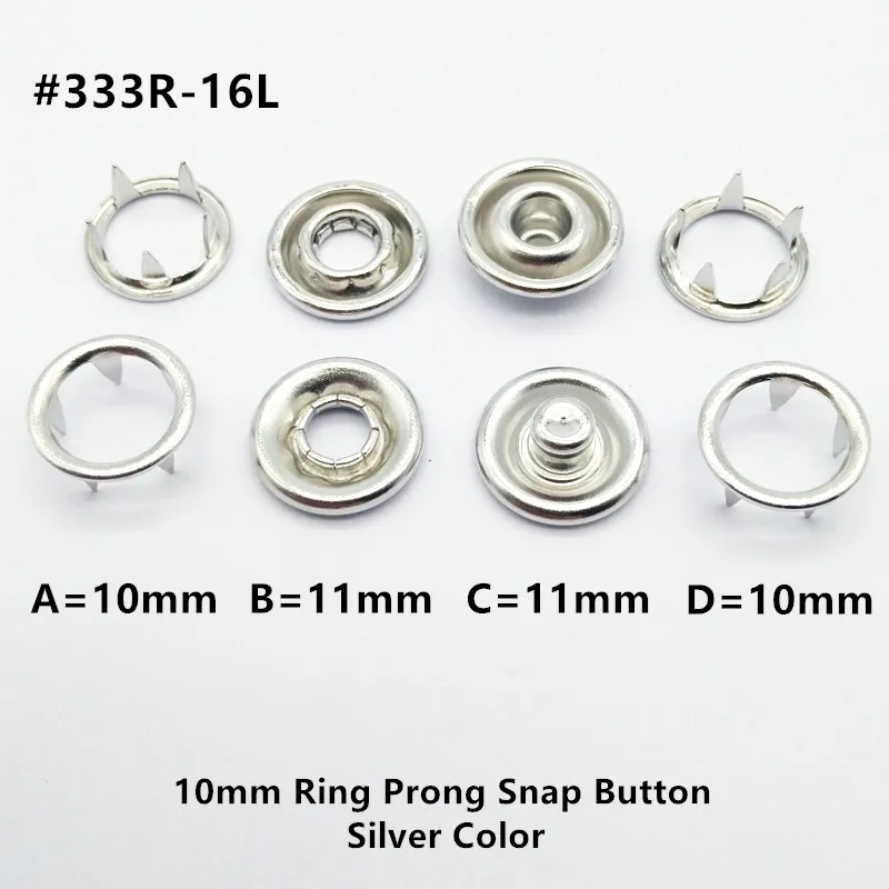 10mm #333 Ring Prong Snap Button - H65 Brass, Nickel-free