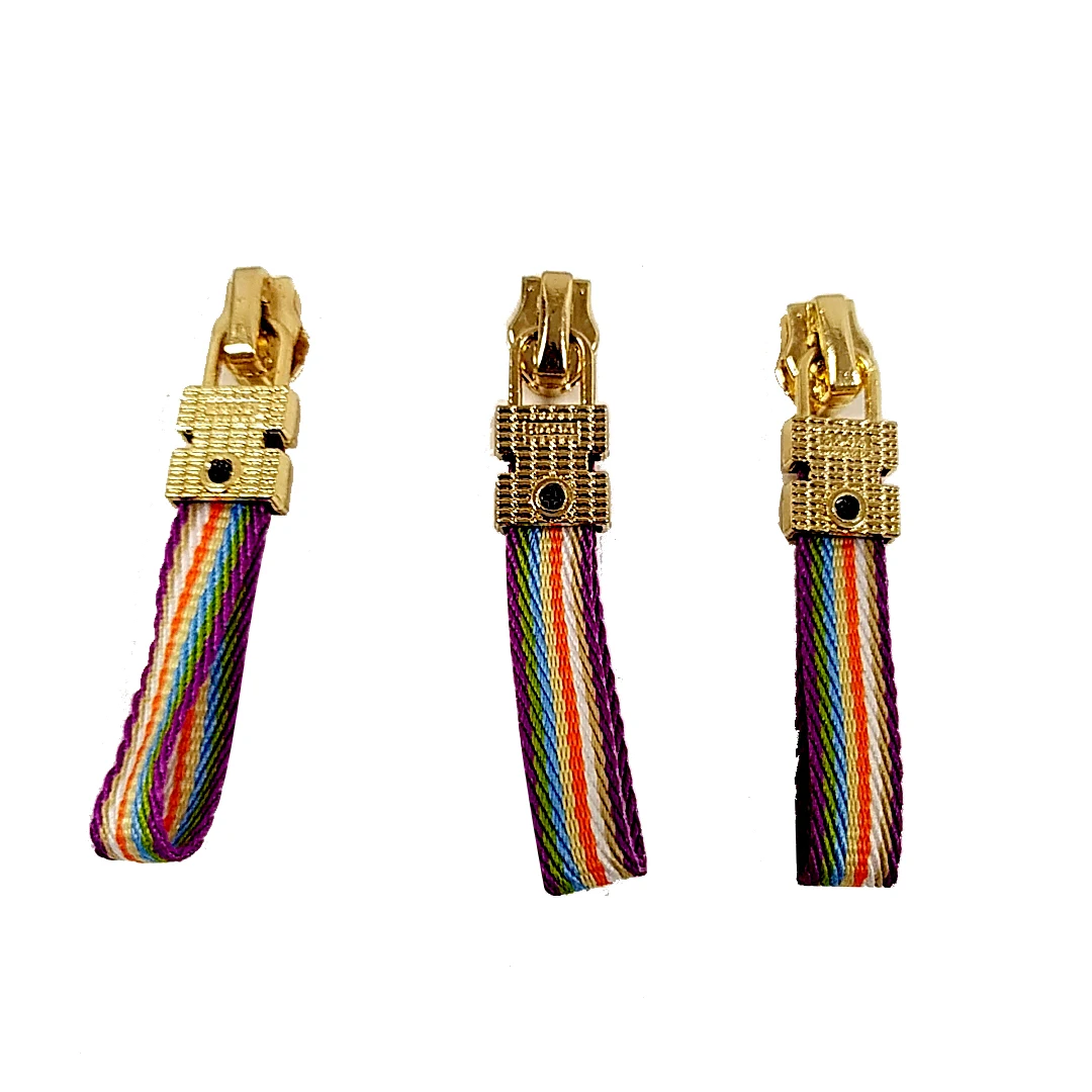 Rainbow Ribbon Nylon Webbing Gold-plated Zinc Alloy Zipper Puller ...