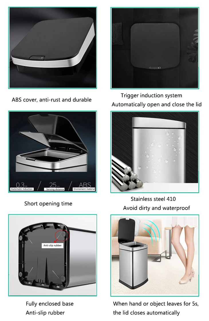 High Quality Induction Type Sanitary Bin Smart Sensor Bin Square Metal ...