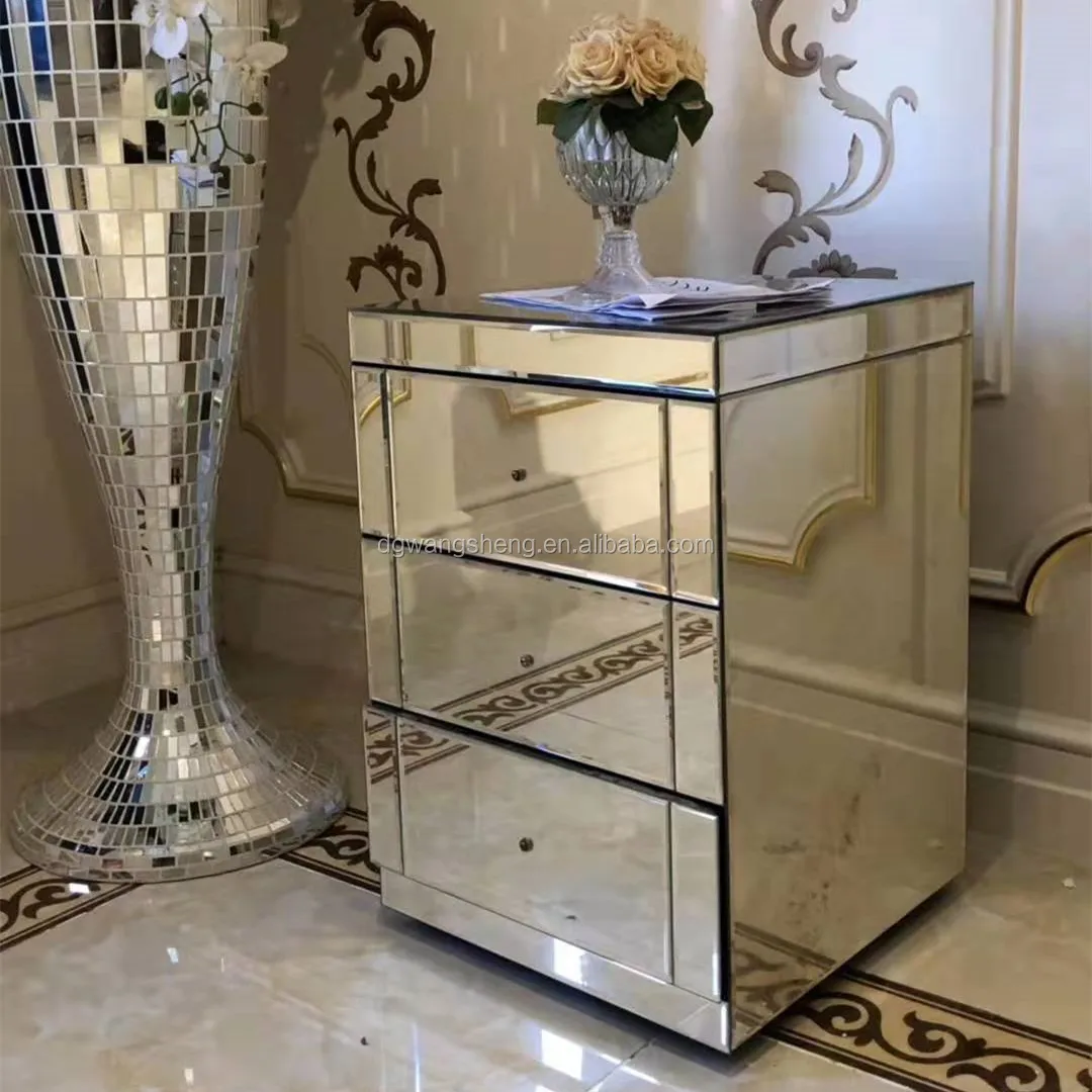 Bedroom Simple Tall Mirrored Night Stand Bedside Tables Lamp Table With ...