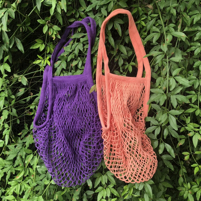 Shop Solid Color Crochet Net Fishnet String Bag - Medium Size