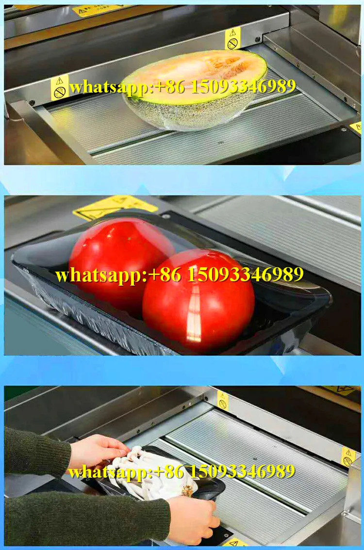 Automatic Cling Film Vegetable Sealing Food Tray Wrap Machine Packaging ...