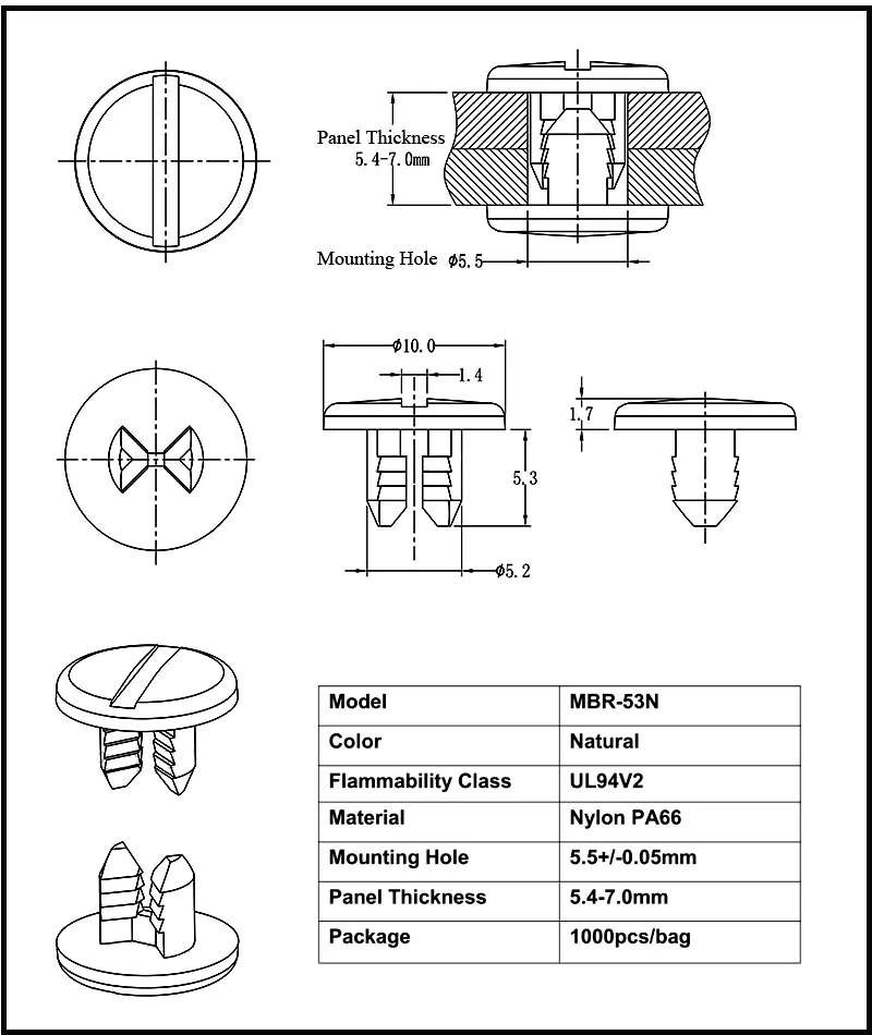 Plastic Rivets - Nylon Ratchet Type Barbed Rivets
