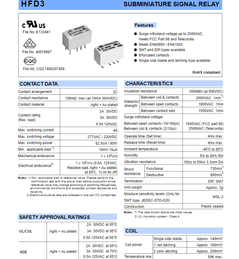 Originele Hongfa HFD3-12-L2 12V Dc Dubbele Coil Houdrelais 10Pin Dpdt ...