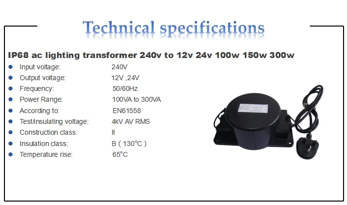 IP68 Ac Lighting Transformer 240v to 12v 24v 100w 150w 300w