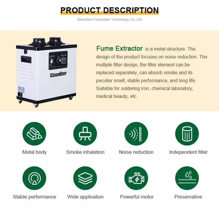 Double 75mm Diameter Air Inlet Low Noise Smoke Fume Purifier