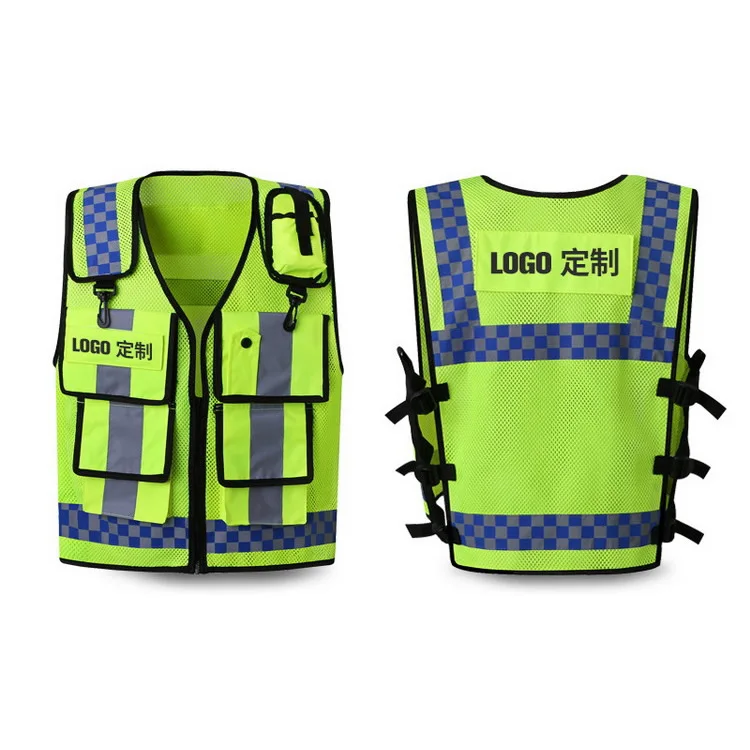 Hi Vis Yellow Multi Pockets Reflective Security Safety Officer Vest ...