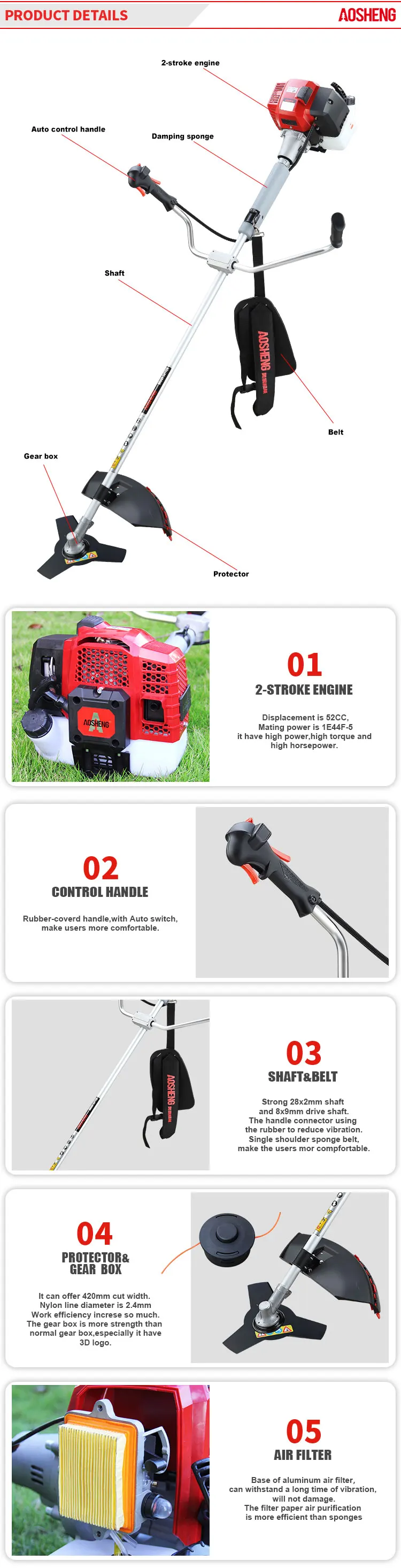 Aosheng 52cc High Quality Grass Cutting Machine Nylon Grass Trimmer ...