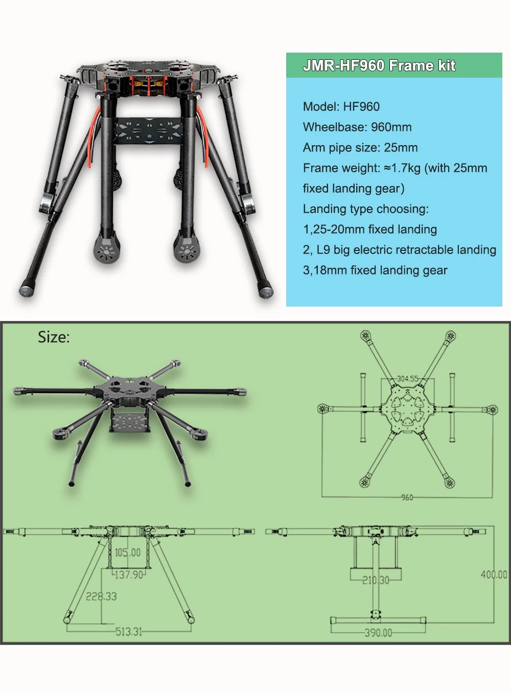 Jmrrc 6-rotor Multi-rotor Hexacopter Frame 960mm Airframe Kit Fpv ...