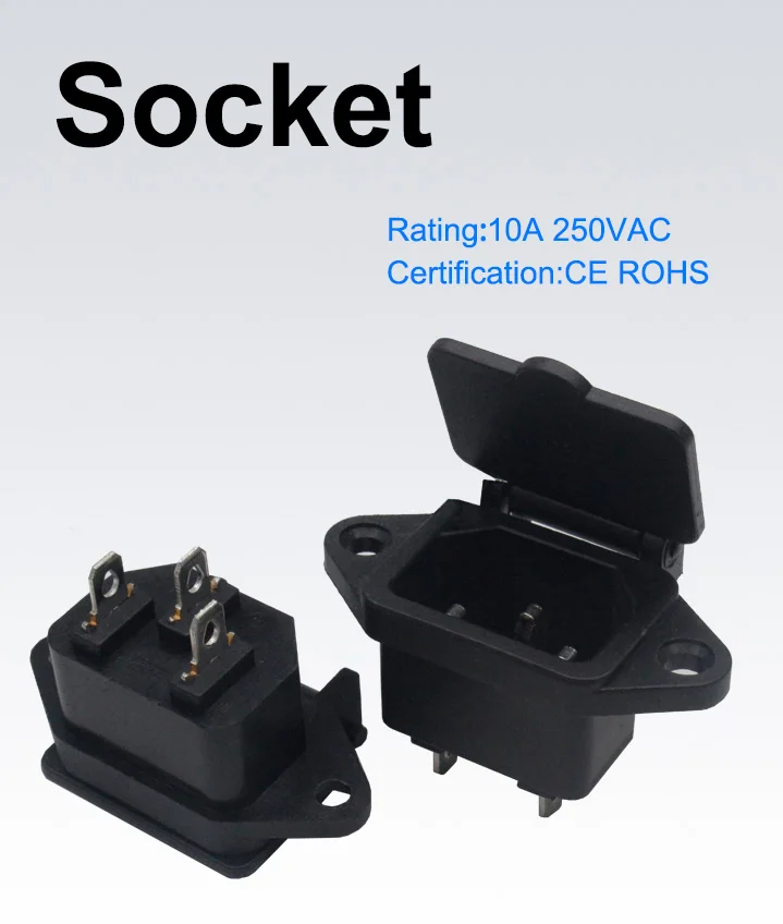 Waterproof 250V 15A Panel Mounting IEC320 C14 Power Socket