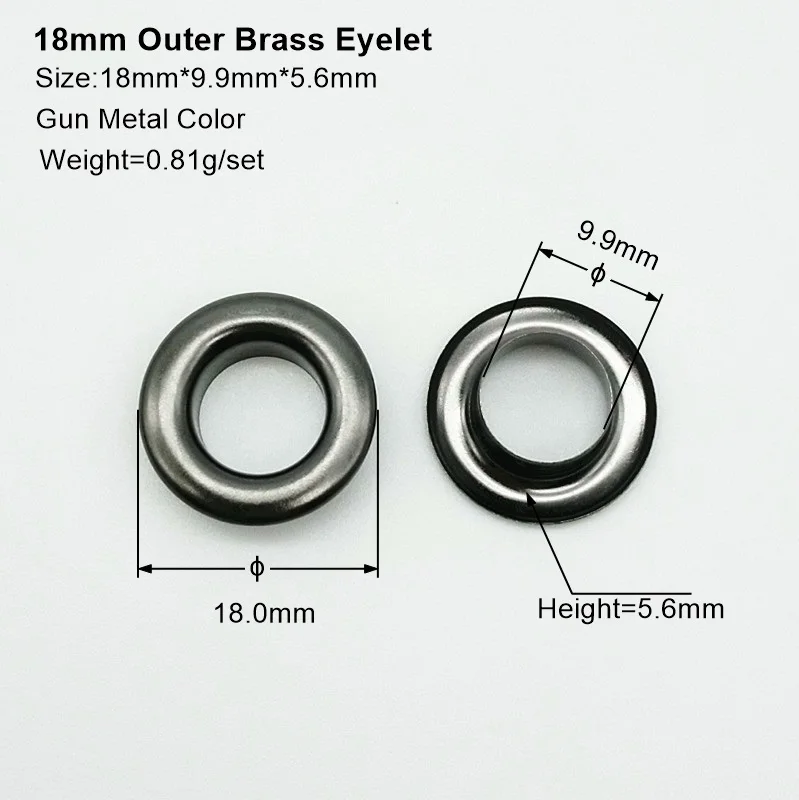 18mm Outer, 10mm Inner Size Brass Eyelet in Gun Metal Color