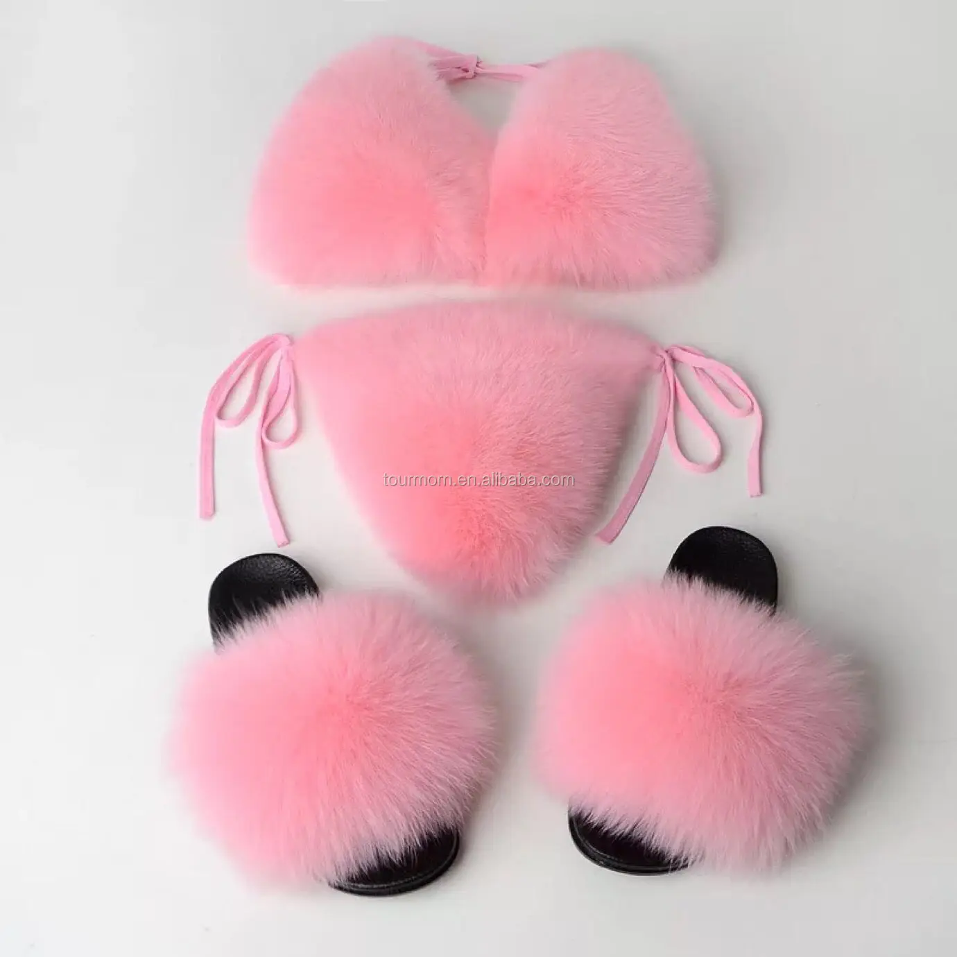 Hot Sale Fluffy Women Fur Bra Ladies Summer Fashion Real Fox Fur Bikini ...