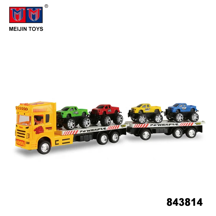 Funny 1/32 Scale Friction Trailer Truck Transport Toy With 4 Cars - Buy ...