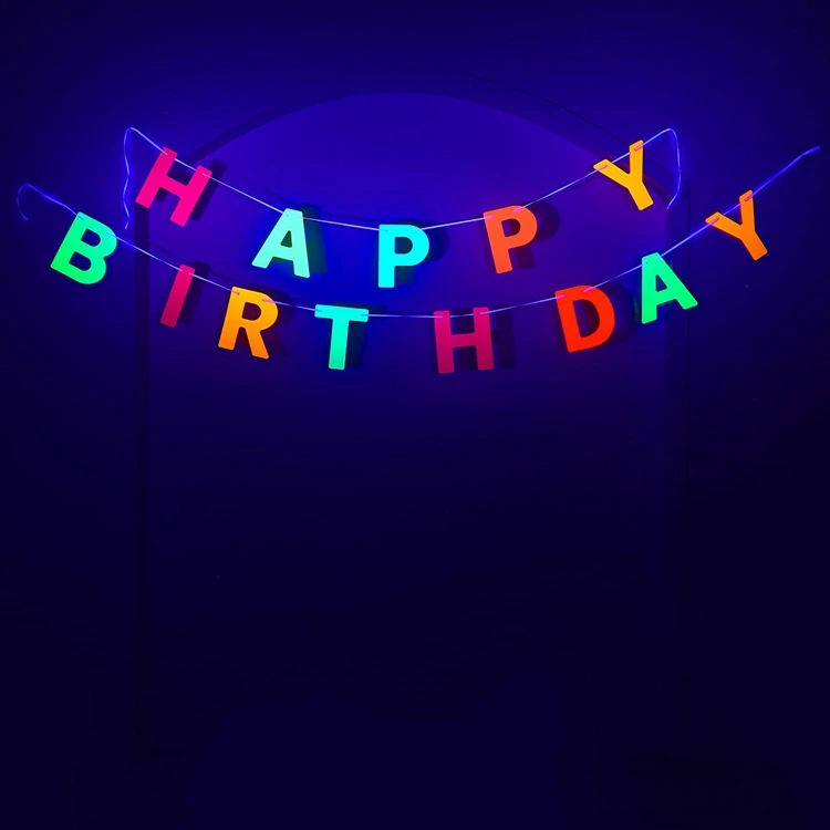 Party Black Light Neon Happy Birthday Banner Reactive Uv Rainbow Glow ...