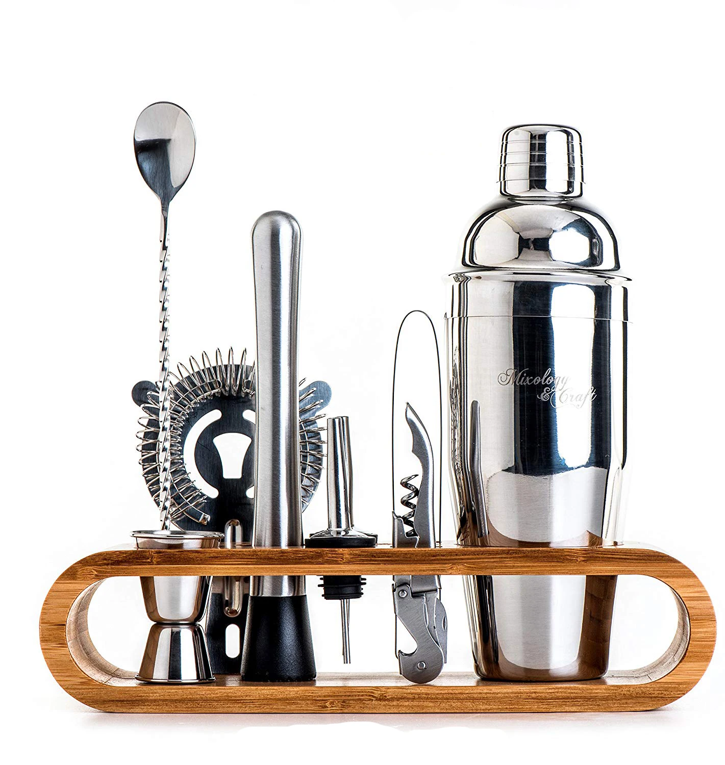 Premium Quality Stainless 10piece bar Tool Set with Stylish Bamboo ...
