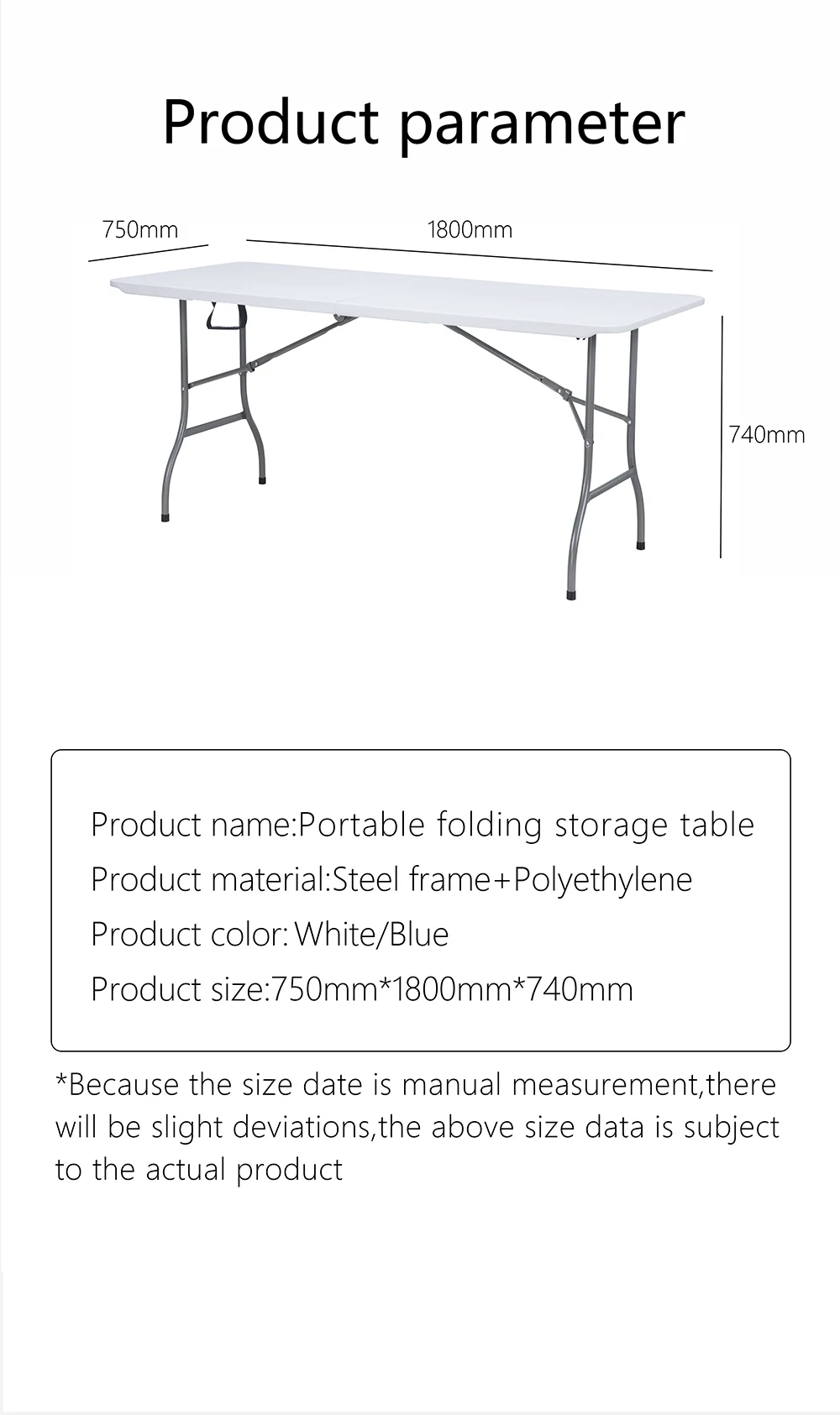6ft Solid Height Adjustable Plastic Folding Table - COMEX