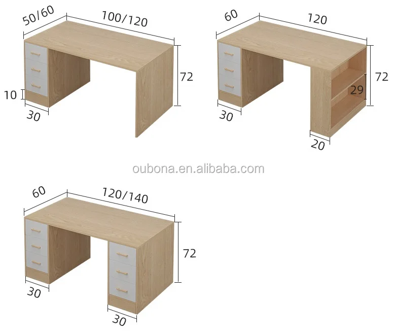 Stylish & Sturdy: Wooden Office Table with 3-Tier Storage