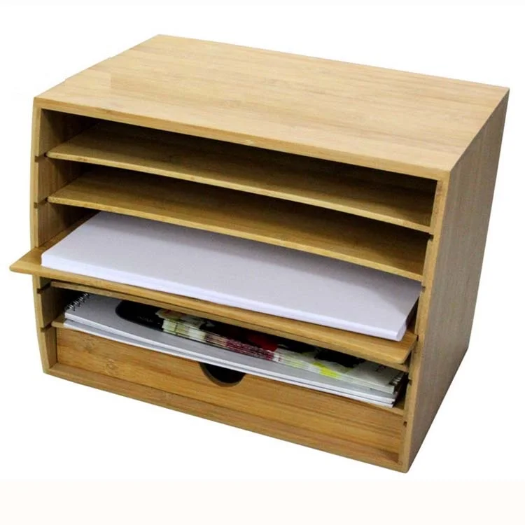 Natural Bamboo Wood File Organizer Mail Sorter With Drawer Five ...