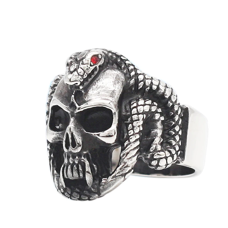 Direct Factory Amazon Men Wrapped Snake Skull Rings With Red Stone ...