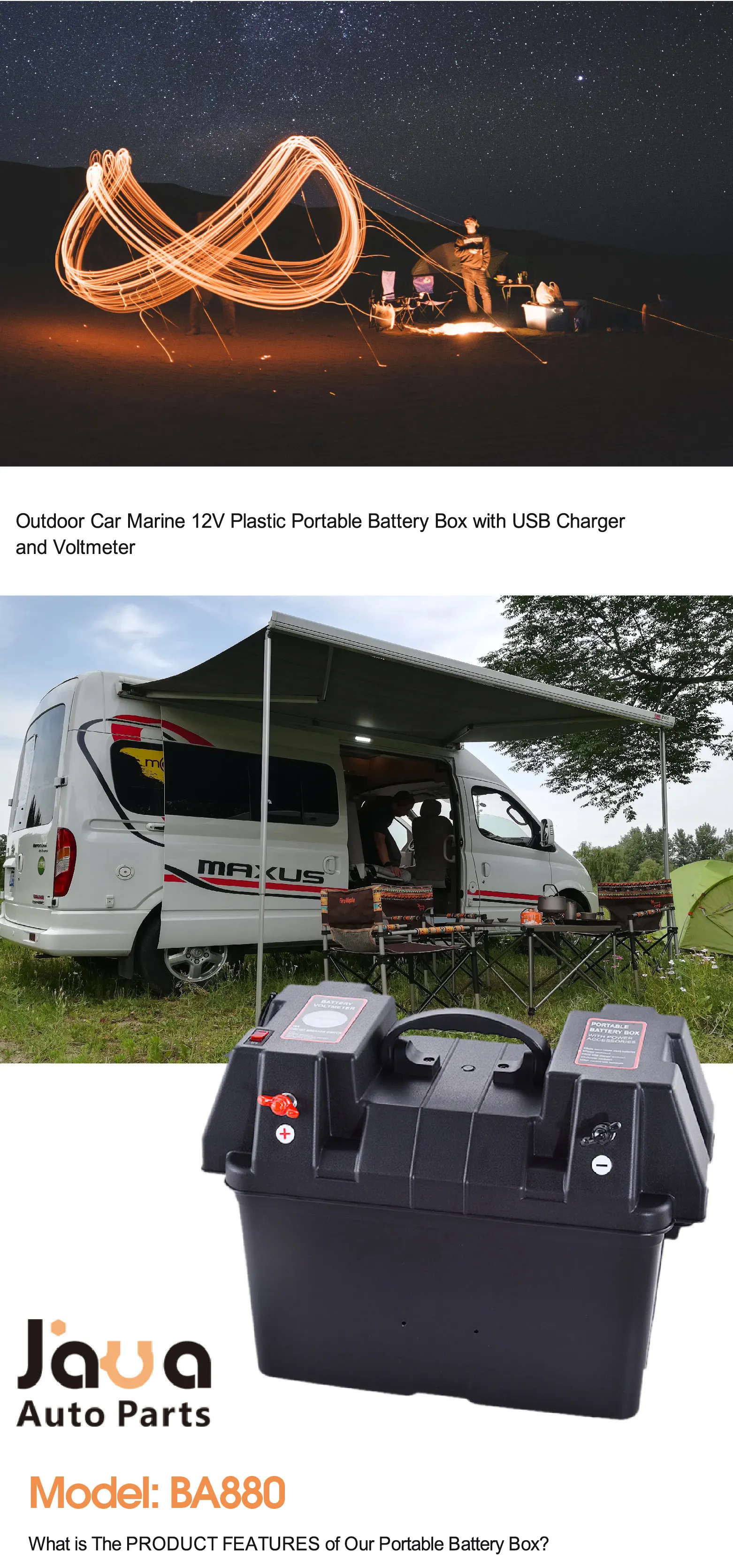 Outdoor Plastic Waterproof 12V Battery Box Camping Adventure Battery ...