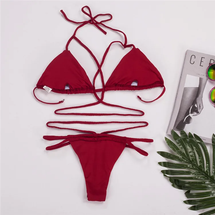 2020 Swimwear Two Piece Backless Beach Bathing Suit Bandage Women Sexy ...