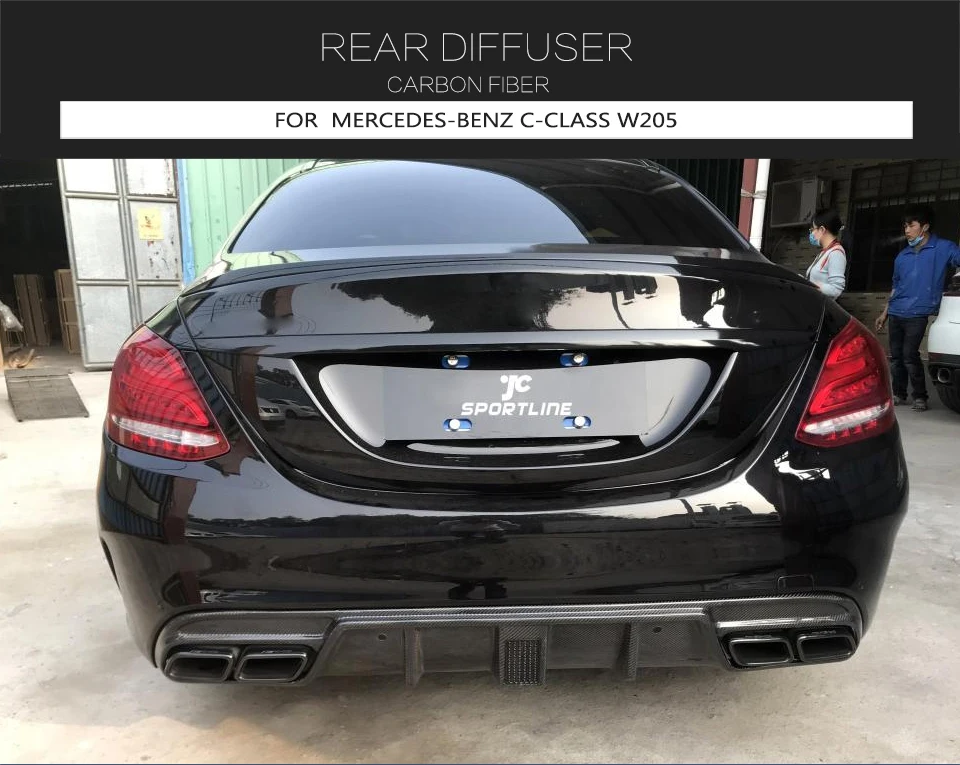 Carbon Fiber Rear Diffuser for Mercedes-Benz W205 C-Class Sedan 2015 ...