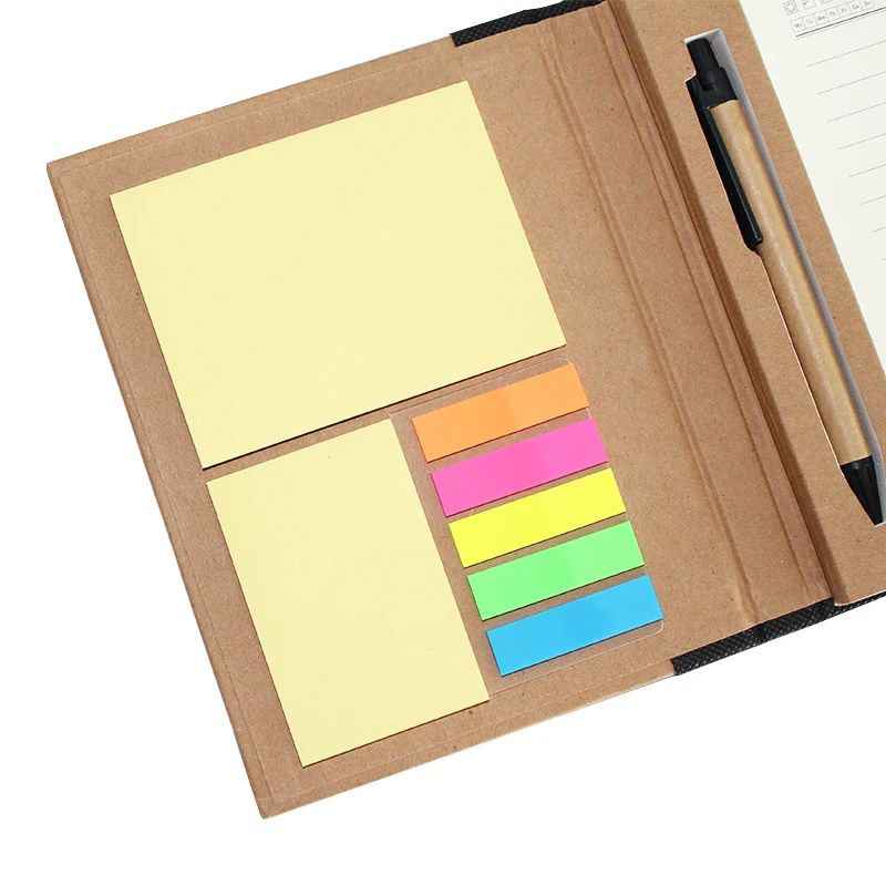 Custom Logo Kraft Paper Cover Notepad with Pen & Sticky Notes