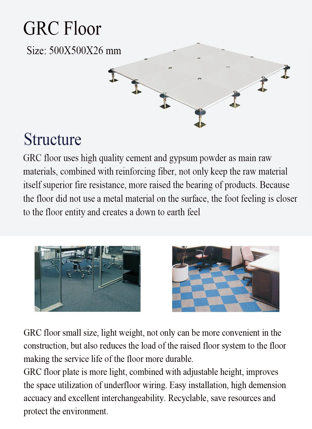 GRC Concrete Raised Access Flooring System by ZHIHUI