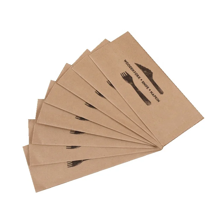 Central Back Sealed Kraft Paper Fork Knife Napkin Cutlery Compostable ...