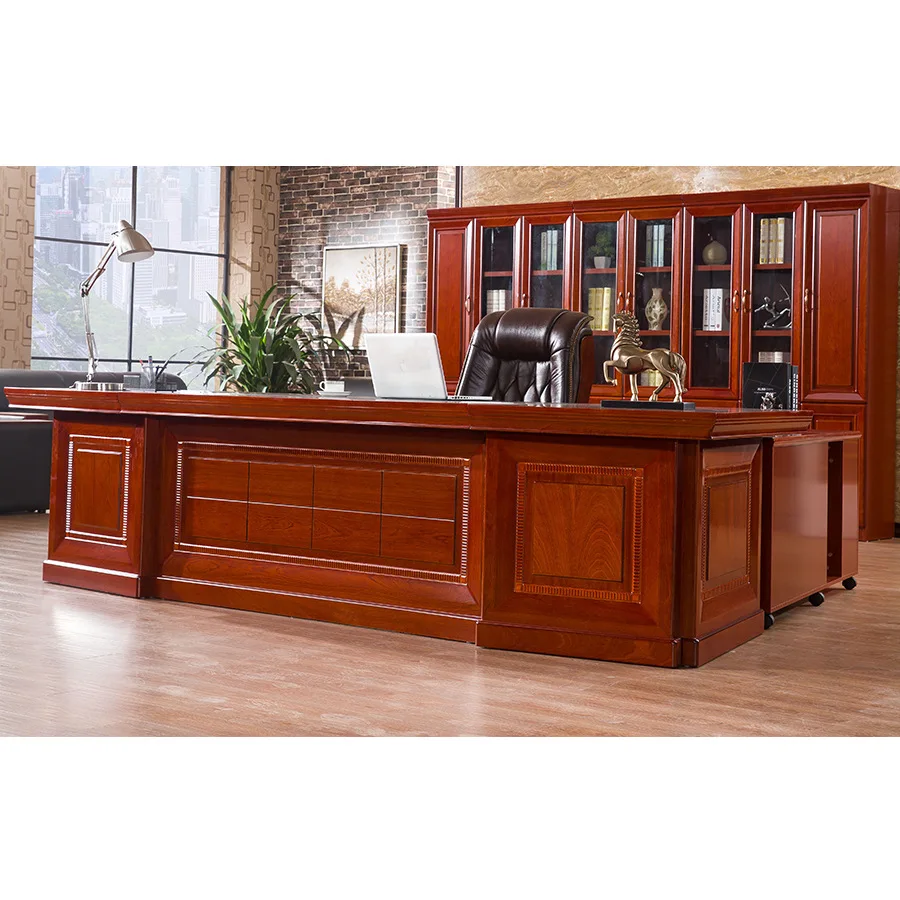 Wood Veneer Executive Table - Stylish & Adjustable Office Furniture
