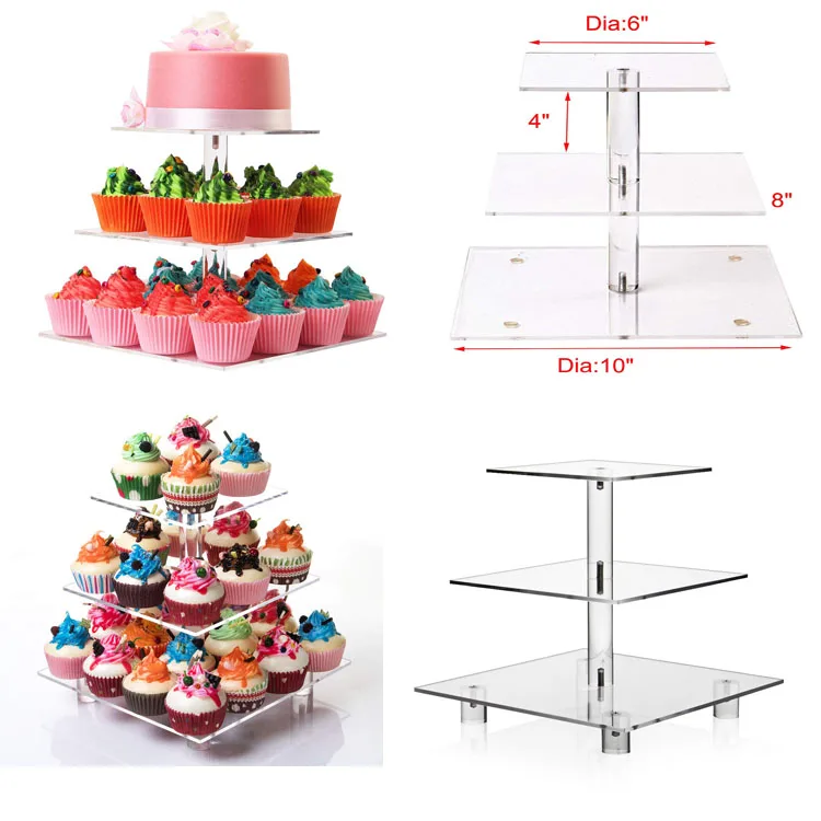 Clear Acrylic 3 Tiers Square Cupcake Stand Dessert Display Stand Holder ...